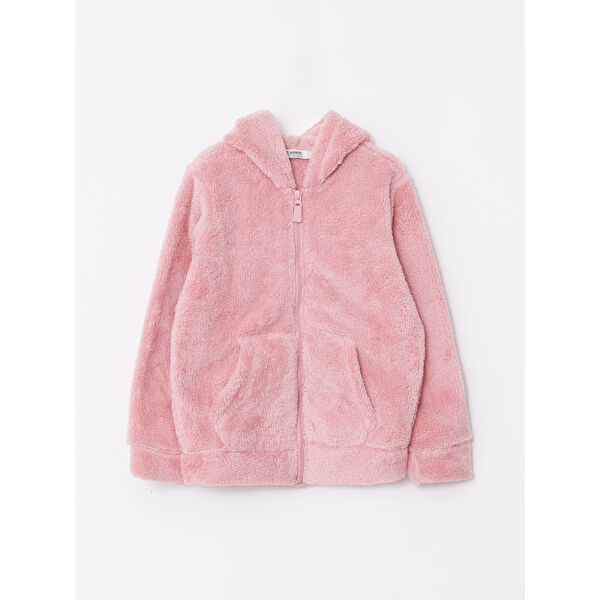 Kapüşonlu Basic Uzun Kollu Pelüş Kız Çocuk Fermuarlı Sweatshirt Kapüşonlu Basic Uzun Kollu Pelüş Kız Çocuk Fermuarlı Sweatshirt