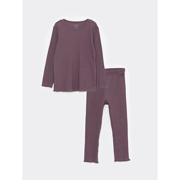 Bisiklet Yaka Uzun Kollu Basic Kız Bebek Pijama Takımı