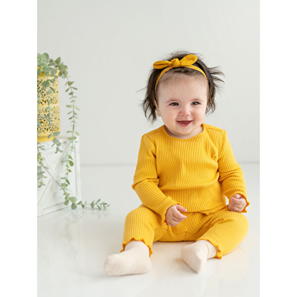 Bisiklet Yaka Uzun Kollu Basic Kız Bebek Pijama Takımı