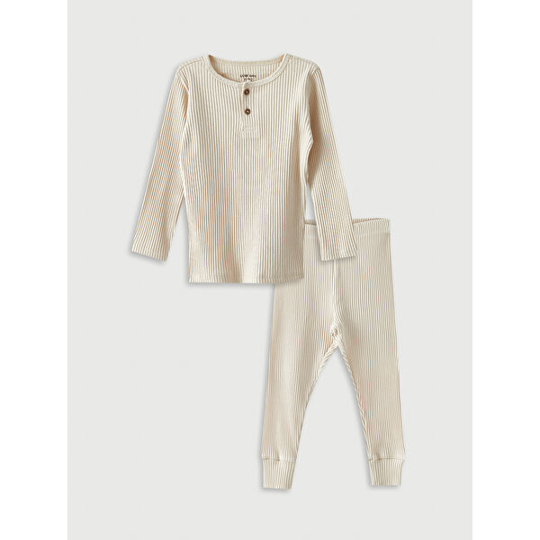 Bisiklet Yaka Uzun Kollu Basic Kız Bebek Pijama Takımı