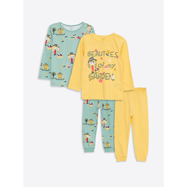 Bisiklet Yaka Baskılı Uzun Kollu Kız Bebek Pijama Takımı 4'lü