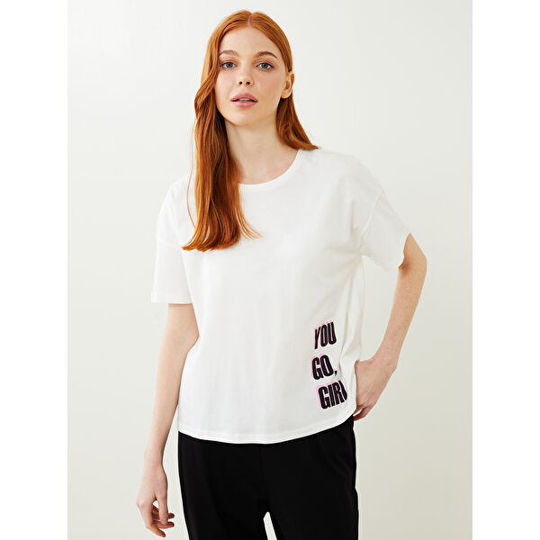 Bisiklet Yaka Baskılı Kısa Kollu Pamuklu Kadın Pijama Takımı Bisiklet Yaka Baskılı Kısa Kollu Pamuklu Kadın Pijama Takımı