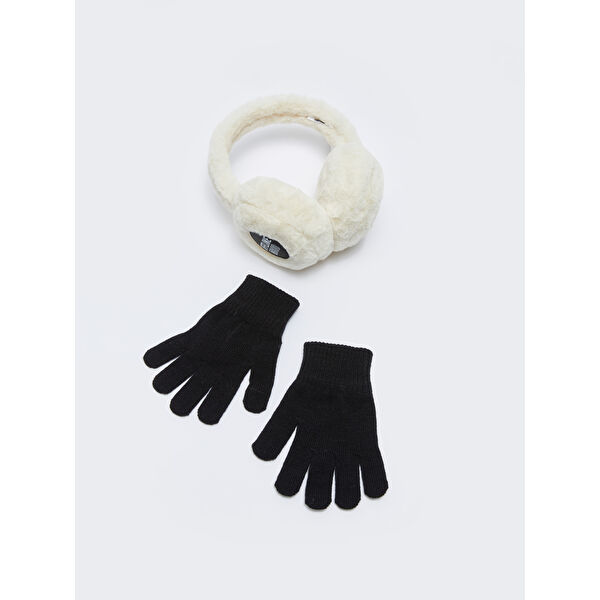 Kız Çocuk Triko Eldiven ve Pelüş Kulaklık