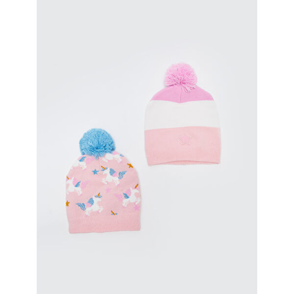 Desenli Ponponlu Kız Çocuk Bere 2'li Desenli Ponponlu Kız Çocuk Bere 2'li