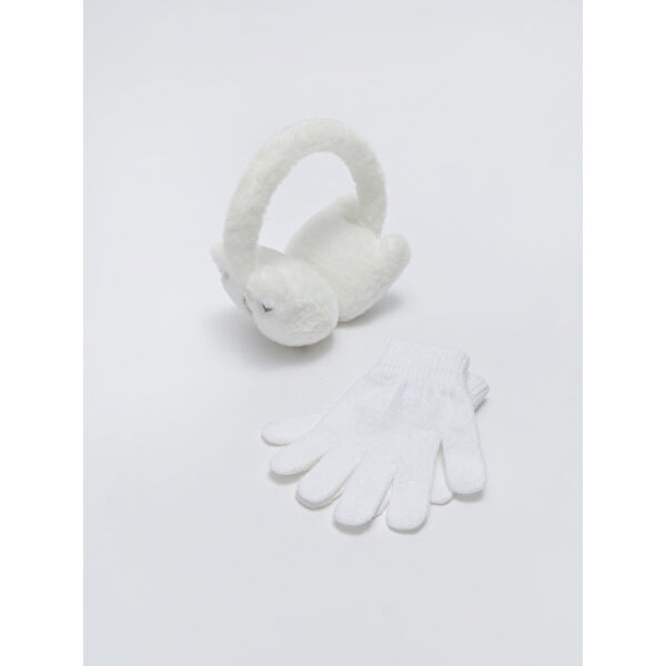 Kız Çocuk Pelüş Kulaklık ve Eldiven
