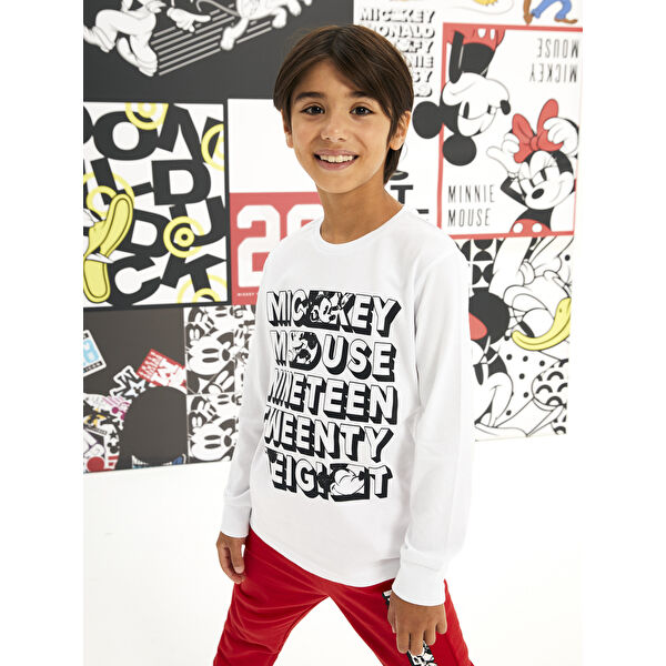 Bisiklet Yaka Mickey Mouse Baskılı Uzun Kollu Erkek Çocuk Sweatshirt ve Eşofman Altı Bisiklet Yaka Mickey Mouse Baskılı Uzun Kollu Erkek Çocuk Sweatshirt ve Eşofman Altı