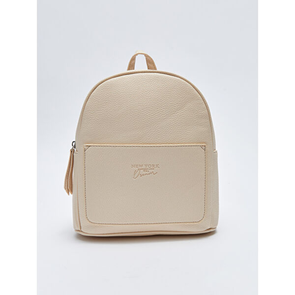 Deri Görünümlü Baskılı Kadın Sırt Çantası