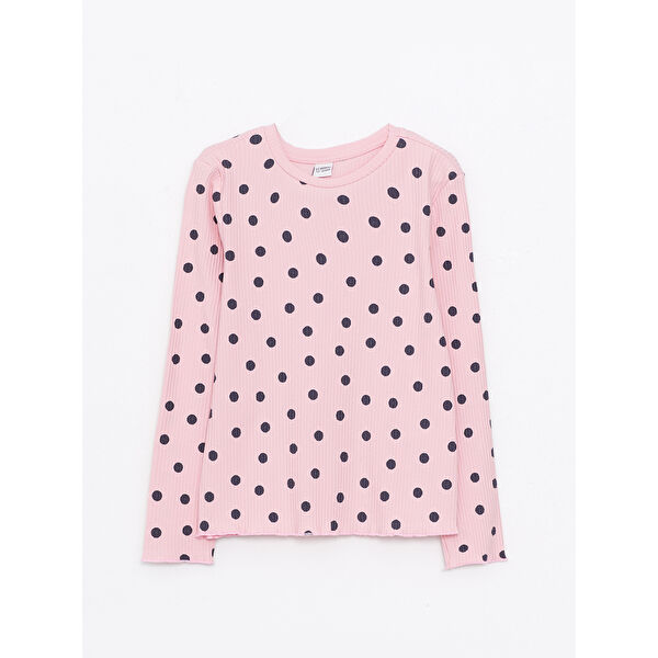 Bisiklet Yaka Puantiyeli Uzun Kollu Kız Çocuk Tişört