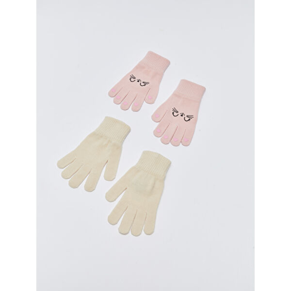 Baskılı Kız Çocuk Triko Eldiven 2'li