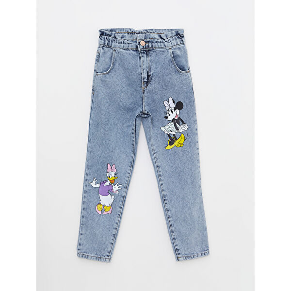 Beli Lastikli Minnie Mouse ve Daisy Duck Baskılı Kız Çocuk Jean Pantolon Beli Lastikli Minnie Mouse ve Daisy Duck Baskılı Kız Çocuk Jean Pantolon