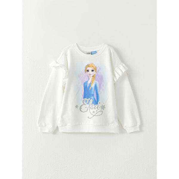 Bisiklet Yaka Elsa Baskılı Uzun Kollu Kız Çocuk Sweatshirt