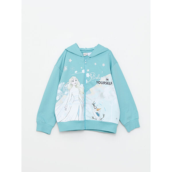 Kapüşonlu Elsa Baskılı Uzun Kollu Kız Çocuk Fermuarlı Sweatshirt Kapüşonlu Elsa Baskılı Uzun Kollu Kız Çocuk Fermuarlı Sweatshirt