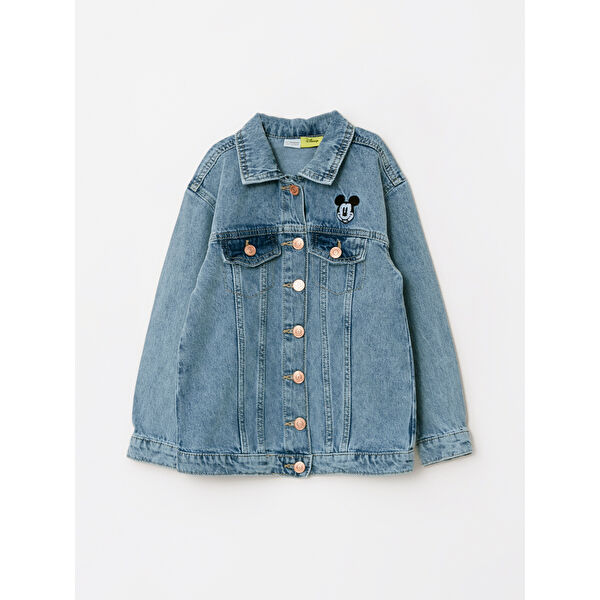 Gömlek Yaka Mickey ve Arkadaşları Baskılı Kız Çocuk Jean Ceket