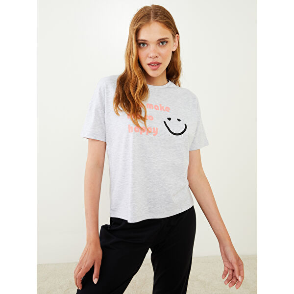 Bisiklet Yaka Baskılı Kısa Kollu Kadın Pijama Takımı