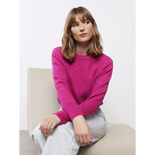 Bisiklet Yaka Düz Uzun Kollu Kadın Triko Kazak