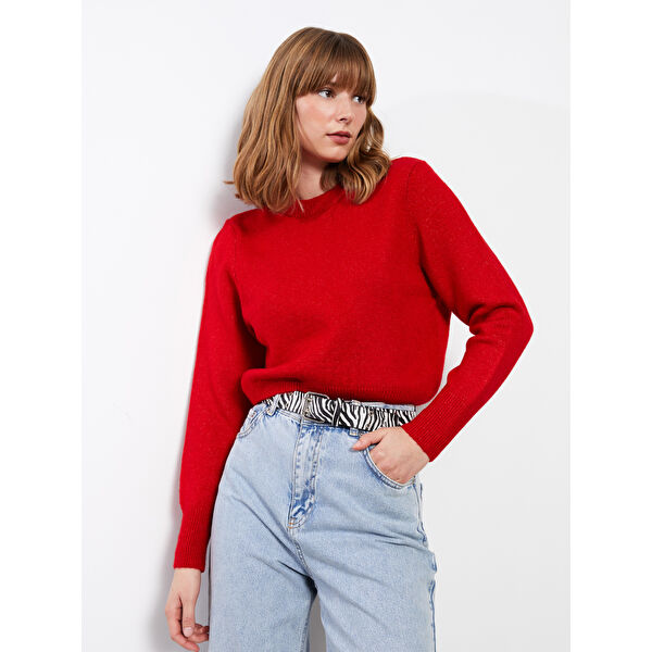 Bisiklet Yaka Düz Uzun Kollu Kadın Triko Kazak