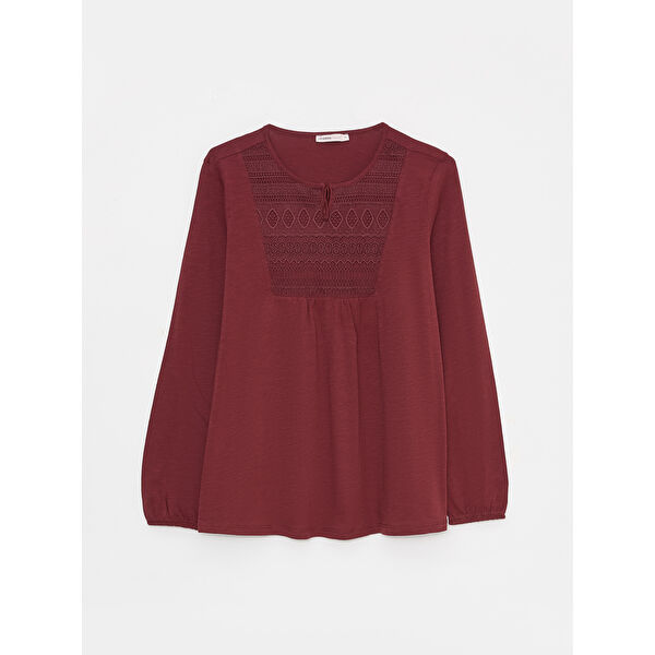 Bağlamalı Yaka Nakışlı Uzun Kollu Kadın Bluz Bağlamalı Yaka Nakışlı Uzun Kollu Kadın Bluz