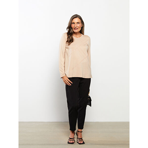 Bisiklet Yaka Pul Payet İşlemeli Uzun Kollu Kadın Bluz Bisiklet Yaka Pul Payet İşlemeli Uzun Kollu Kadın Bluz