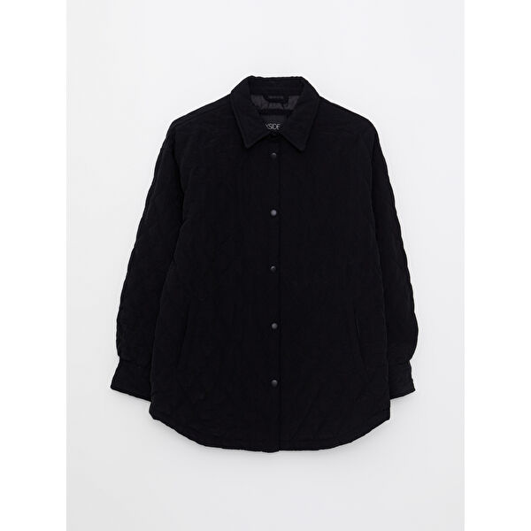 Gömlek Yaka Kapitone Desenli Uzun Kollu Kadın Mont