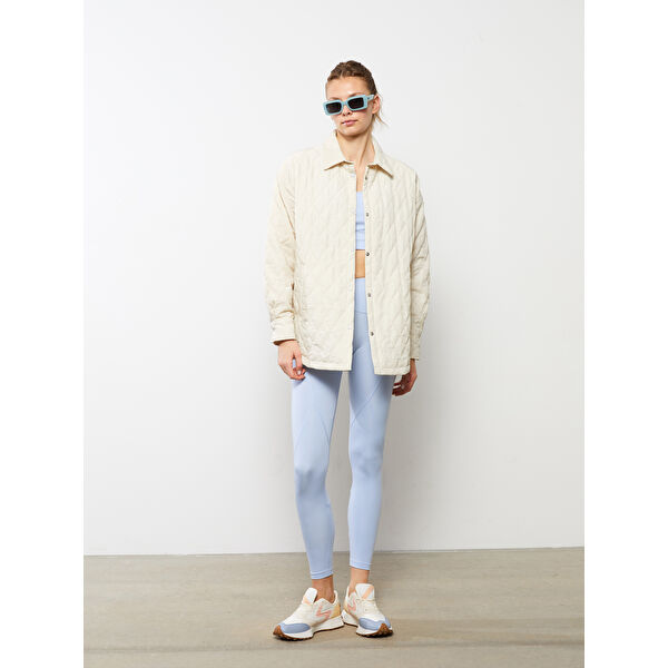 Gömlek Yaka Kapitone Desenli Uzun Kollu Kadın Mont