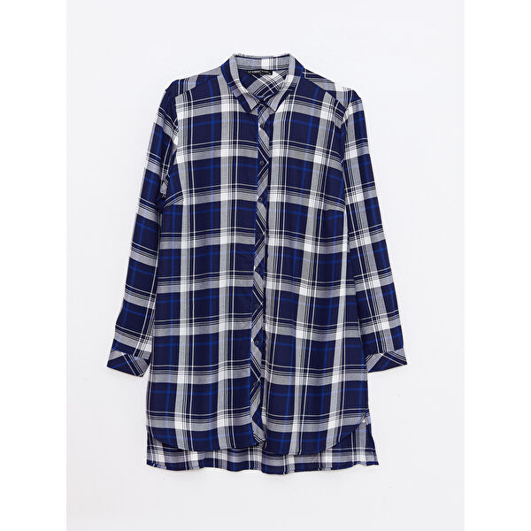 Gömlek Yaka Ekose Uzun Kollu Viskon Kadın Tunik