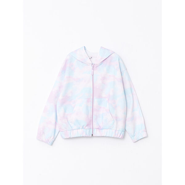 Kapüşonlu Batik Desenli Uzun Kollu Kız Çocuk Fermuarlı Sweatshirt Kapüşonlu Batik Desenli Uzun Kollu Kız Çocuk Fermuarlı Sweatshirt