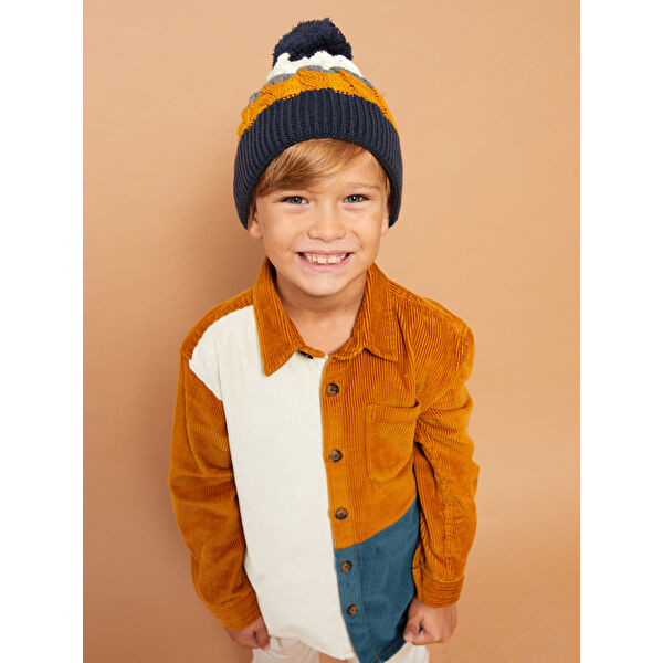 Renk Bloklu Uzun Kollu Kadife Erkek Çocuk Gömlek Renk Bloklu Uzun Kollu Kadife Erkek Çocuk Gömlek