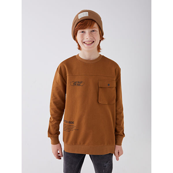 Bisiklet Yaka Baskılı Uzun Kollu Erkek Çocuk Sweatshirt Bisiklet Yaka Baskılı Uzun Kollu Erkek Çocuk Sweatshirt