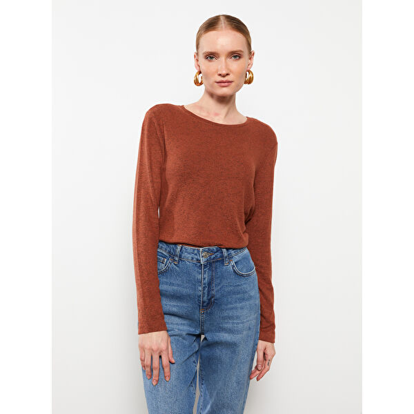 Bisiklet Yaka Düz Uzun Kollu Kadın Tişört