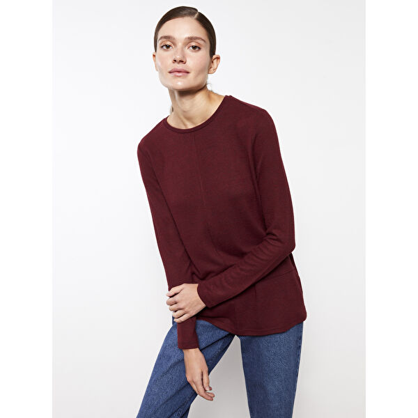 Bisiklet Yaka Düz Uzun Kollu Kadın Tişört