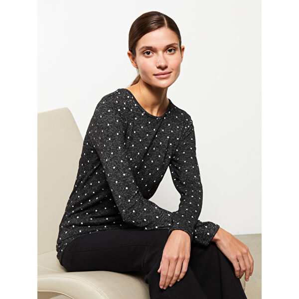 Bisiklet Yaka Puantiyeli Uzun Kollu Kadın Kazak