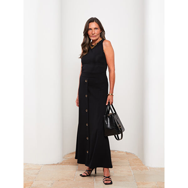 Beli Lastikli Düz Ponte Kumaş Kadın Kloş Etek