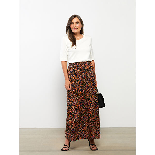 Beli Lastikli Desenli A Kesim Viskon Kadın Etek