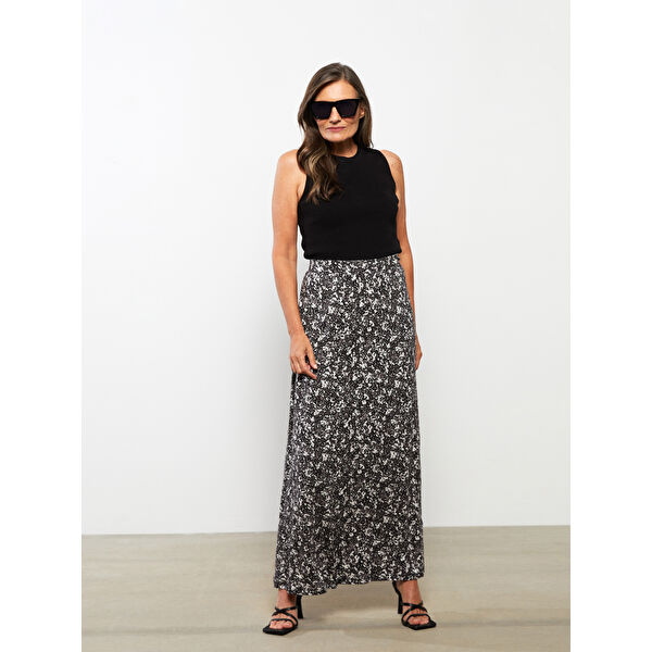 Beli Lastikli Desenli A Kesim Kadın Etek