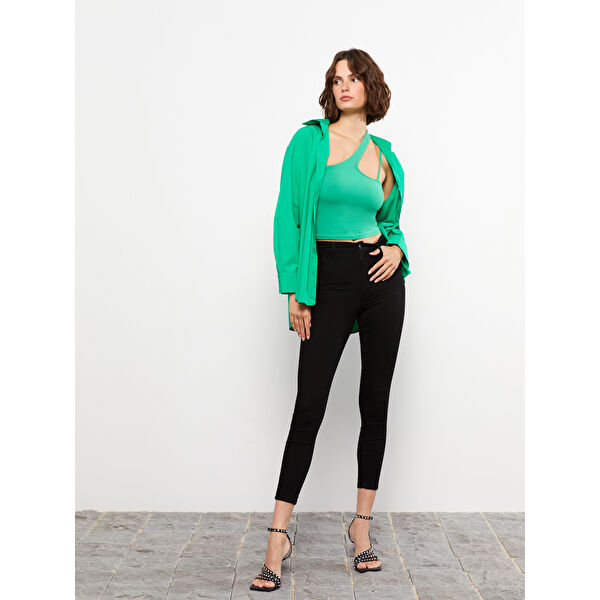 Yüksek Bel Süper Skinny Düz Kadın Jean Pantolon