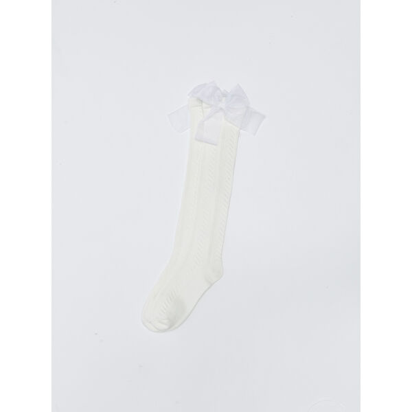 Fiyonk Detaylı Kız Çocuk Diz Altı Çorap