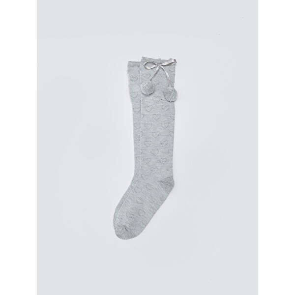 Kendinden Desenli Kız Çocuk Diz Altı Çorap