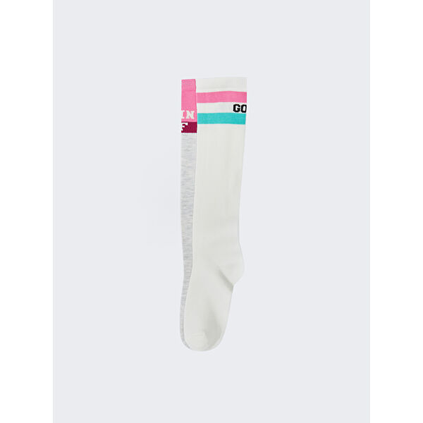 Desenli Kız Çocuk Diz Altı Çorap 2'li