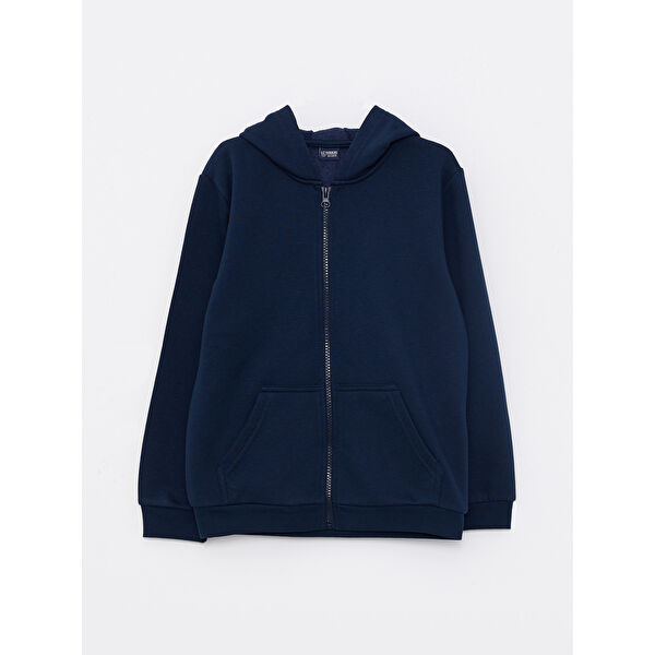 Kapüşonlu Basic Uzun Kollu Erkek Çocuk Fermuarlı Sweatshirt