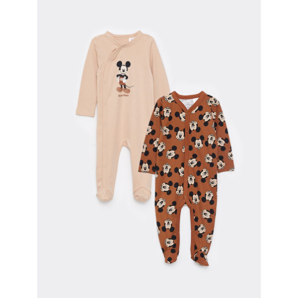 Uzun Kollu Mickey Mouse Baksılı Pamuklu Erkek Bebek Tulum 2'li