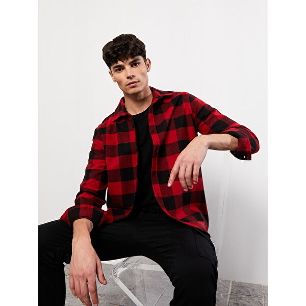 Regular Fit Uzun Kollu Ekose Gabardin Erkek Gömlek