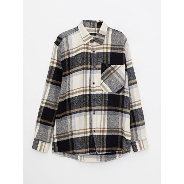 Regular Fit Uzun Kollu Ekose Erkek Gömlek Ceket