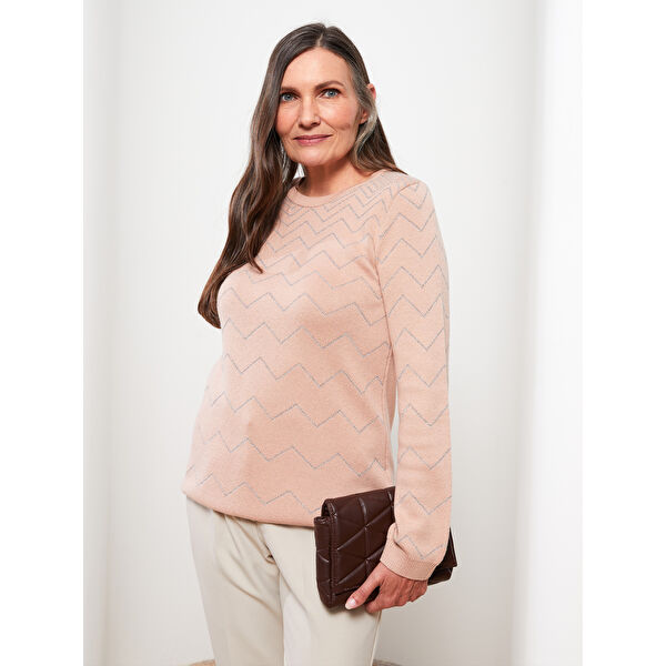 Bisiklet Yaka Desenli Uzun Kollu Kadın Triko Kazak