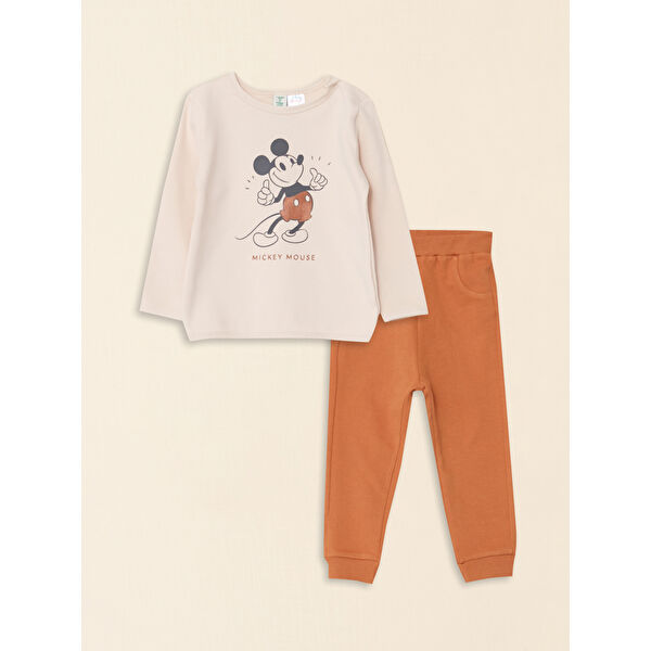 Bisiklet Yaka Uzun Kollu Mickey Mouse Baskılı Organik Pamuklu Erkek Bebek Sweatshirt ve Pantolon 2'li Takım Bisiklet Yaka Uzun Kollu Mickey Mouse Baskılı Organik Pamuklu Erkek Bebek Sweatshirt ve Pantolon 2'li Takım