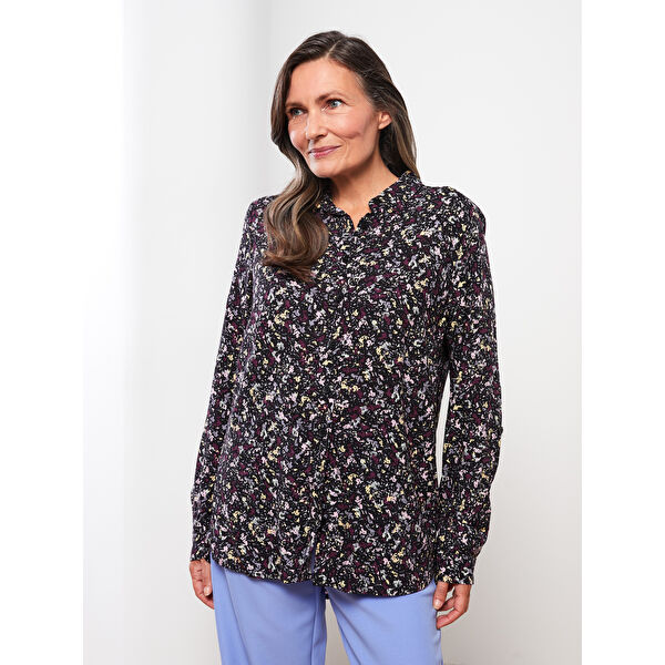 Desenli Uzun Kollu Viskon Kadın Gömlek