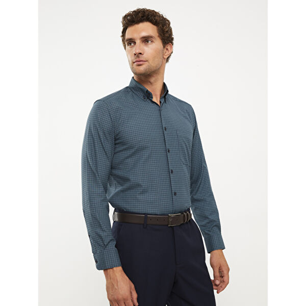 Regular Fit Uzun Kollu Ekose Poplin Erkek Gömlek