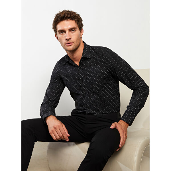 Slim Fit Uzun Kollu Desenli Poplin Erkek Gömlek Slim Fit Uzun Kollu Desenli Poplin Erkek Gömlek
