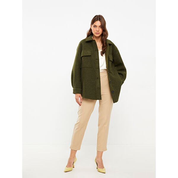 Gömlek Yaka Düz Uzun Kollu Kadın Ceket