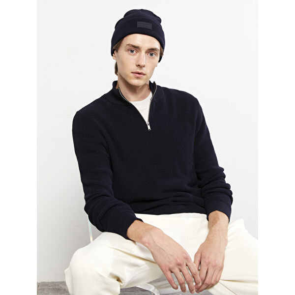 Fermuarlı Dik Yaka Uzun Kollu Erkek Triko Kazak