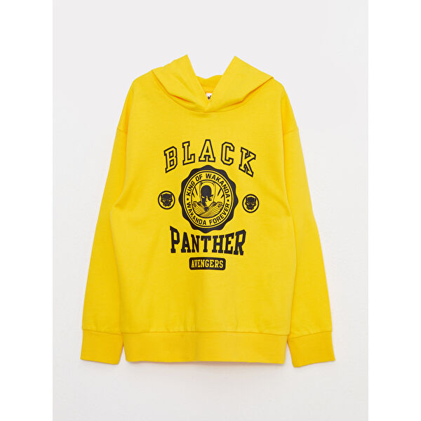 Kapüşonlu Kara Panter Baskılı Uzun Kollu Erkek Çocuk Tişört Kapüşonlu Kara Panter Baskılı Uzun Kollu Erkek Çocuk Tişört